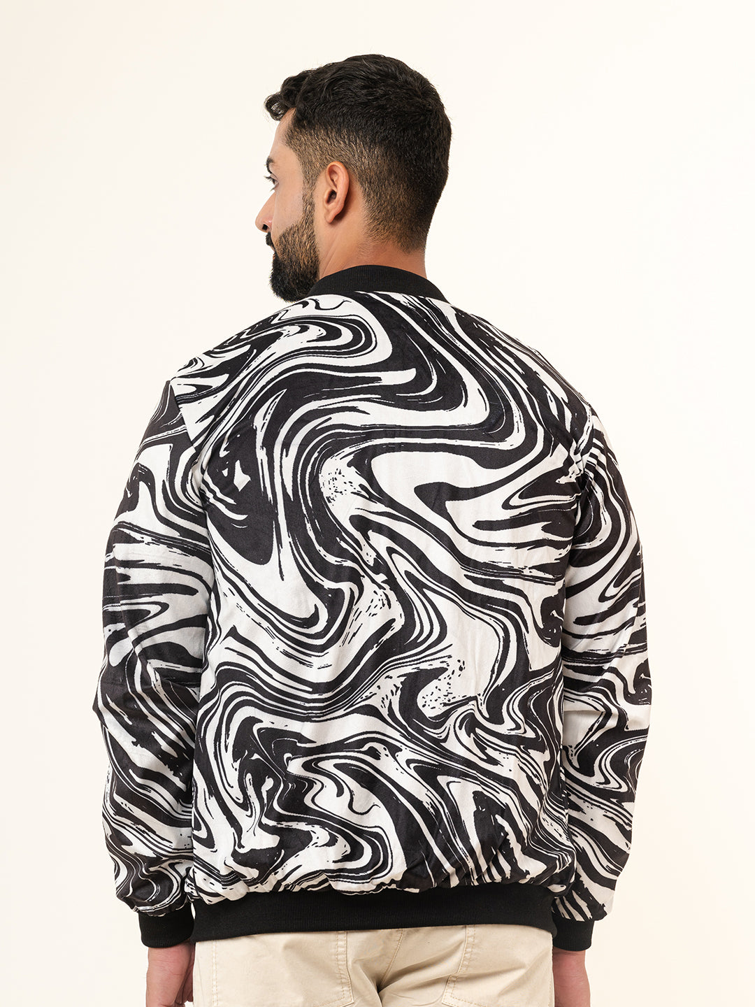 Buy Black & White Marble Printed Velvet Jacket Online | Tistabene ...