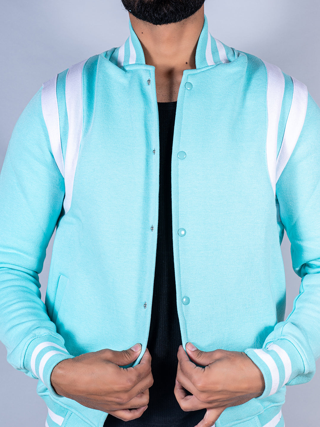 Buy Sky Blue Varsity Jacket Online | Tistabene
