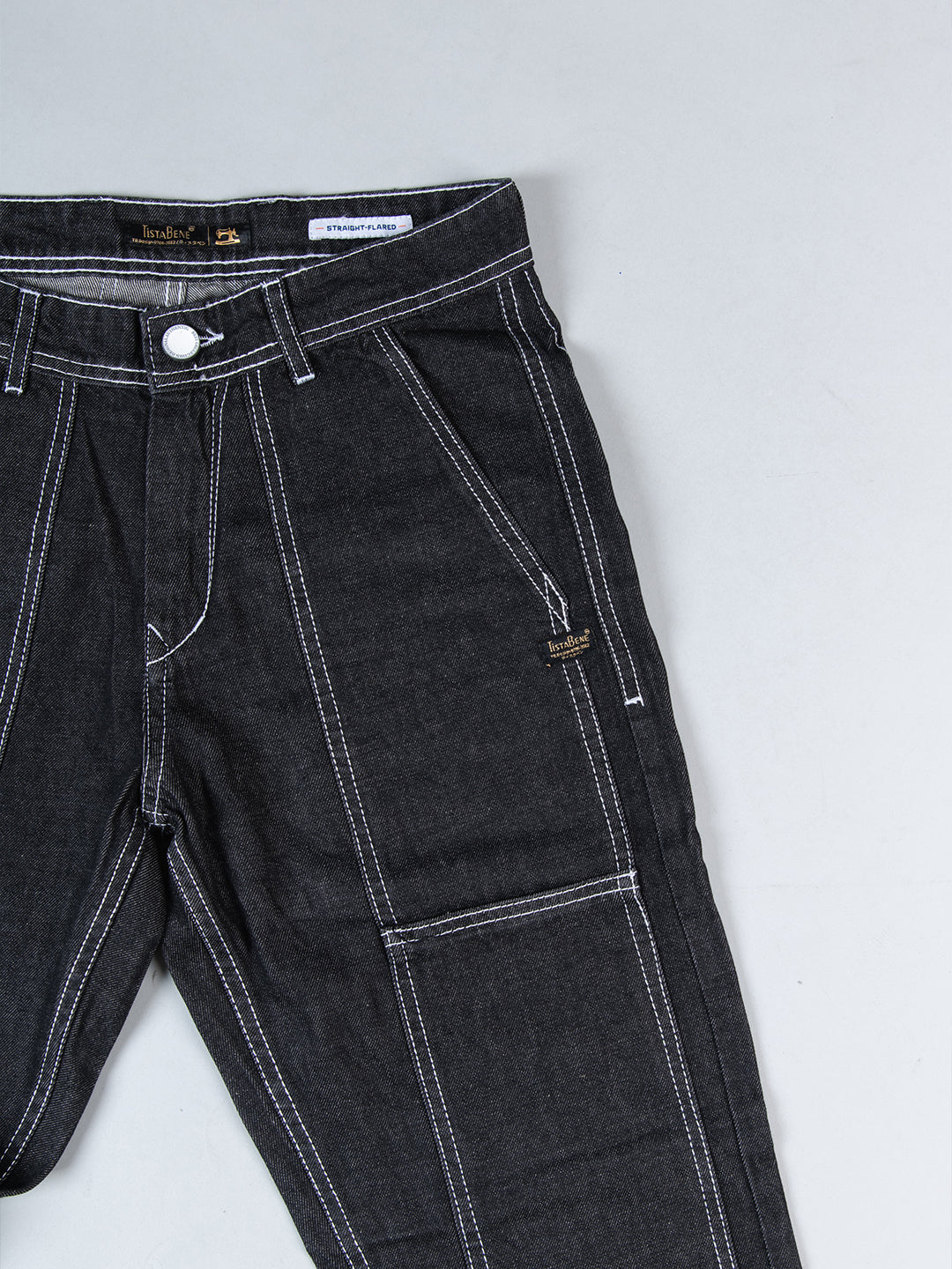 Buy Black Flared Straight Fit Denim Cargo Jeans Online