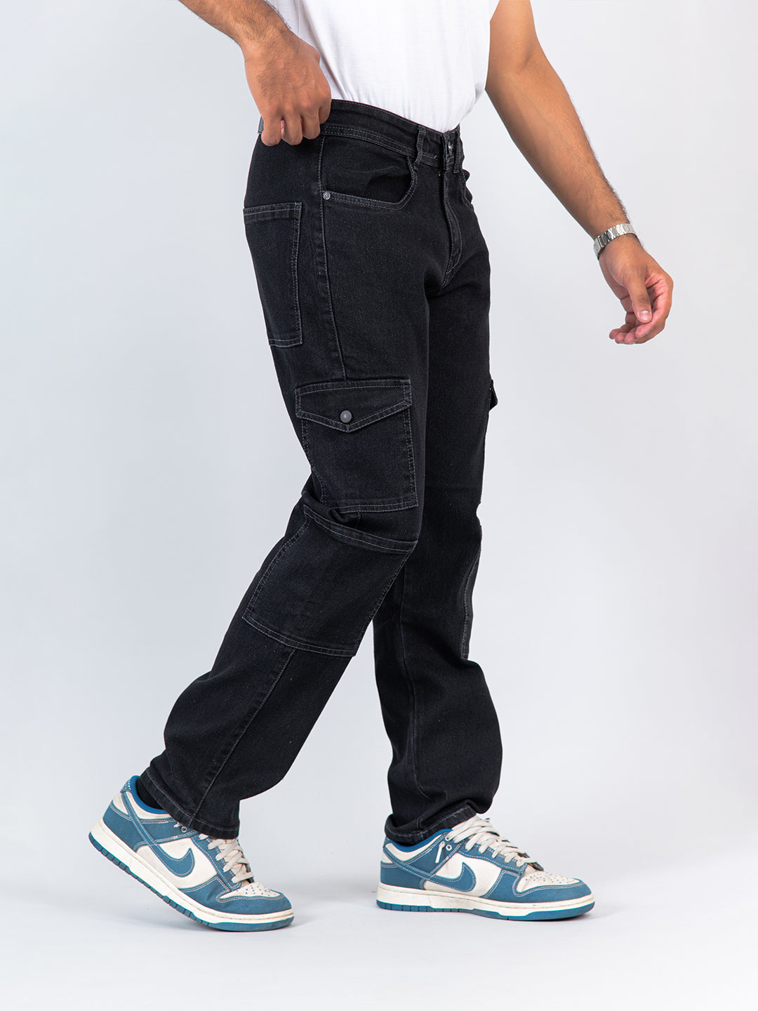 Buy Carbon Black Baggy-Fit Cargo Denim Jeans Online | Tistabene - Tistabene