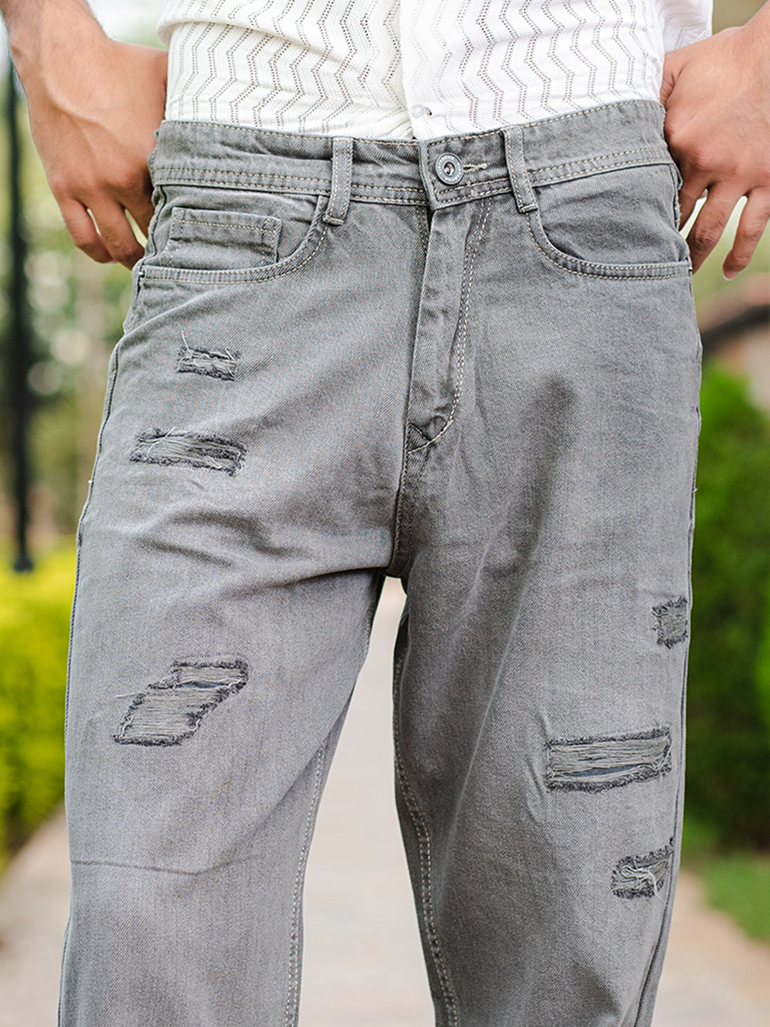 Buy Olive Green Ripped Baggy Fit Denim Jeans Online | Tistabene