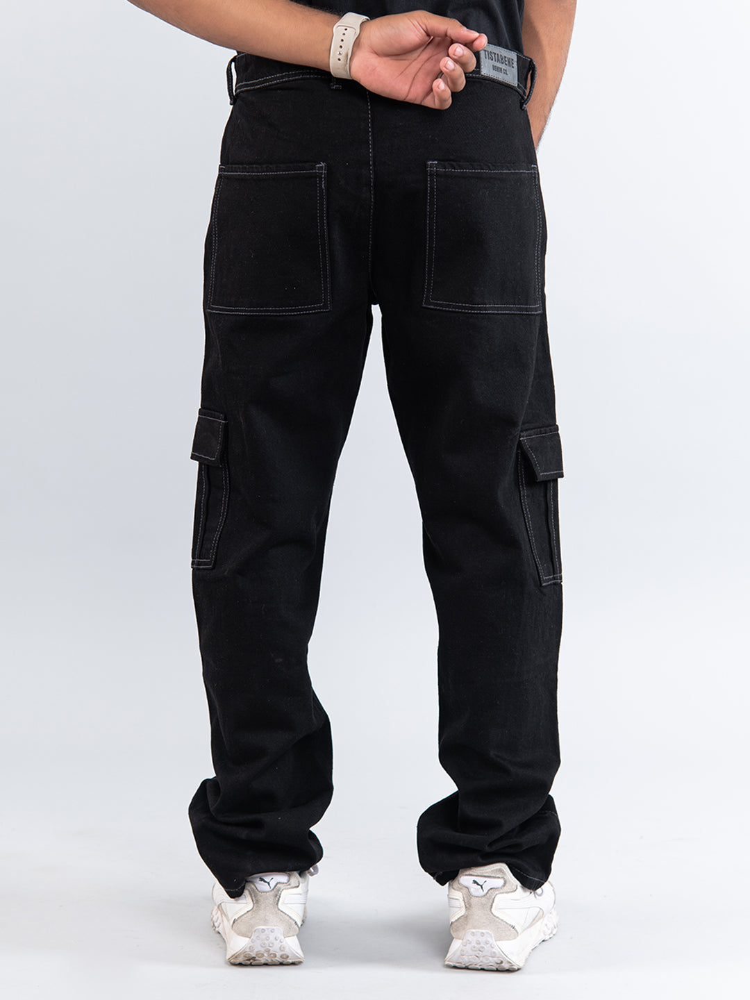 Buy Jet Black Straight Fit Cargo Denim Jeans Online | Tistabene - Tistabene