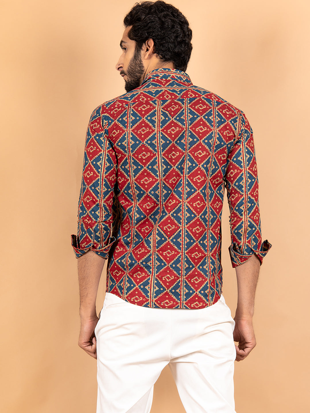 Buy Red & Blue Jaipuri Cotton Printed Shirt Online | Tistabene - Tistabene
