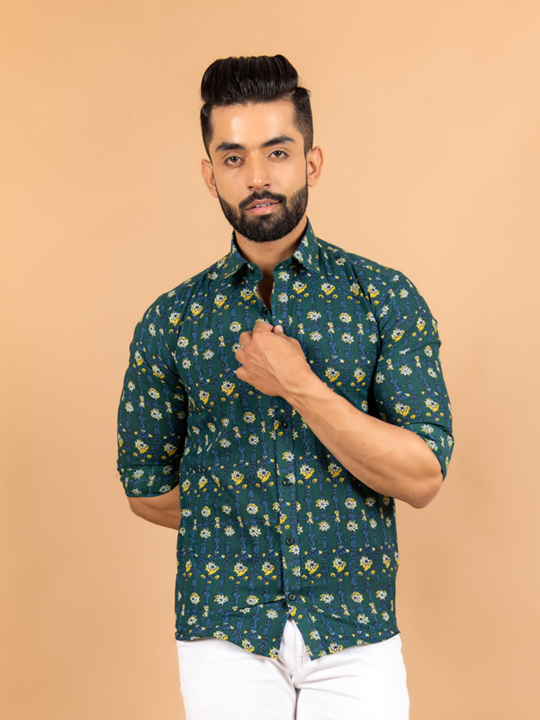 Buy Cotton Green Jaipuri Printed Shirts For Men Online | Tistabene ...