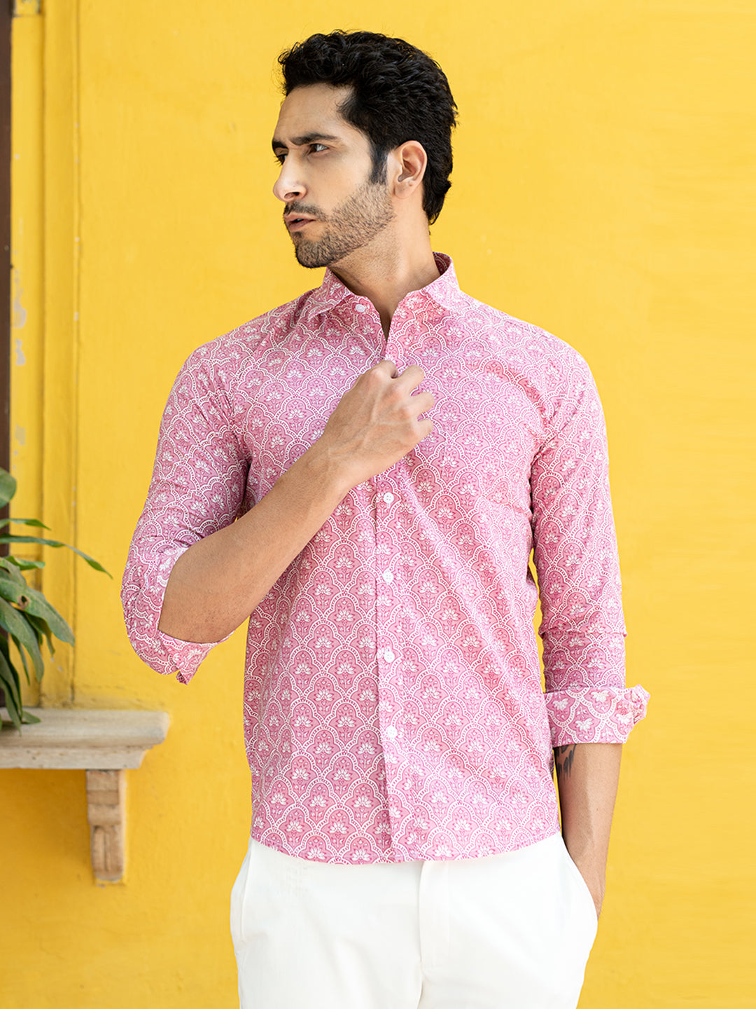 Buy Cotton Pink Jaipuri Printed Shirts For Men Online | Tistabene