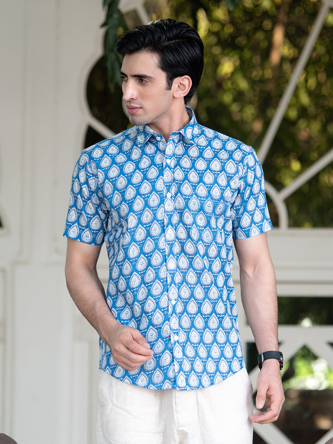 Buy Blue Cotton Half Jaipuri Print Shirt For Men Online | Tistabene