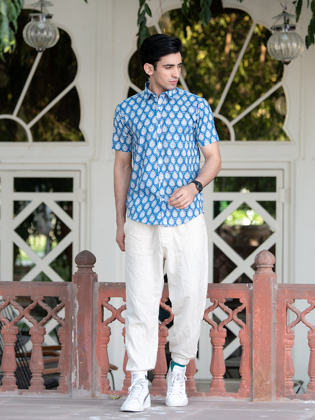 Buy Blue Cotton Half Jaipuri Print Shirt For Men Online | Tistabene
