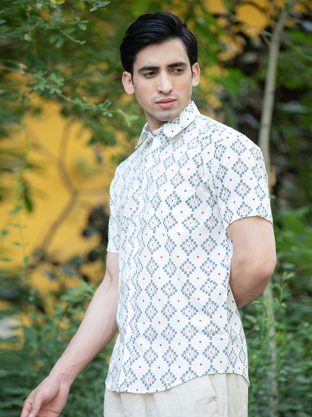 Buy Cotton White Half Sleeves Jaipuri Printed Shirt Online | Tistabene
