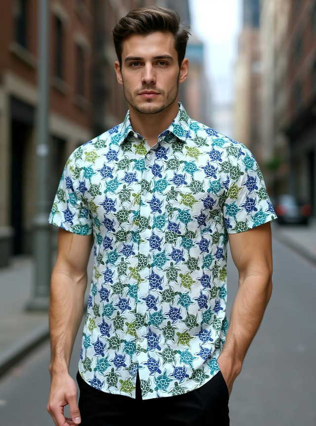 Buy Multi Turtle Sanganeri Half Sleeves Shirt Online | Tistabene