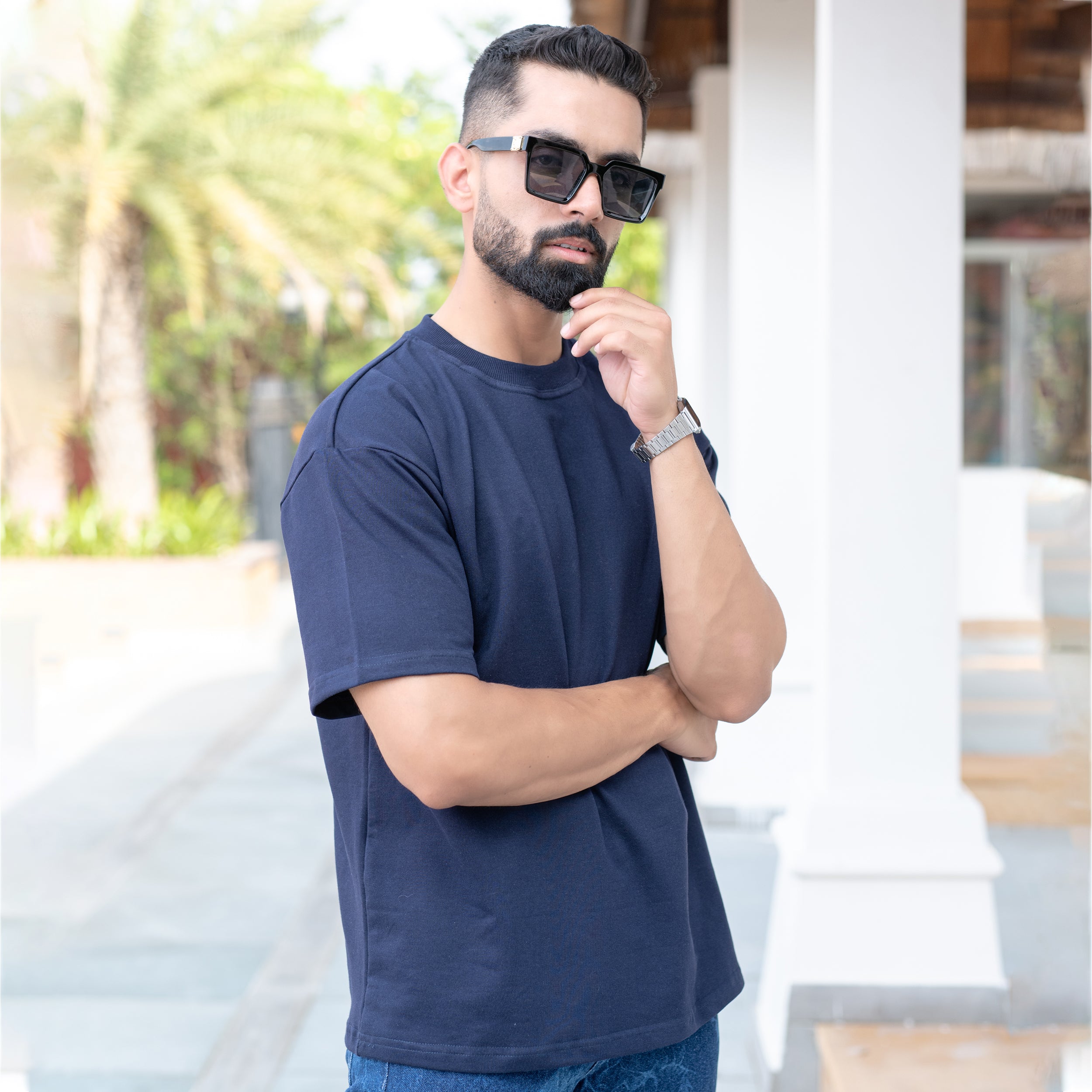 Buy Navy blue French Terry Oversize T-shirt Online