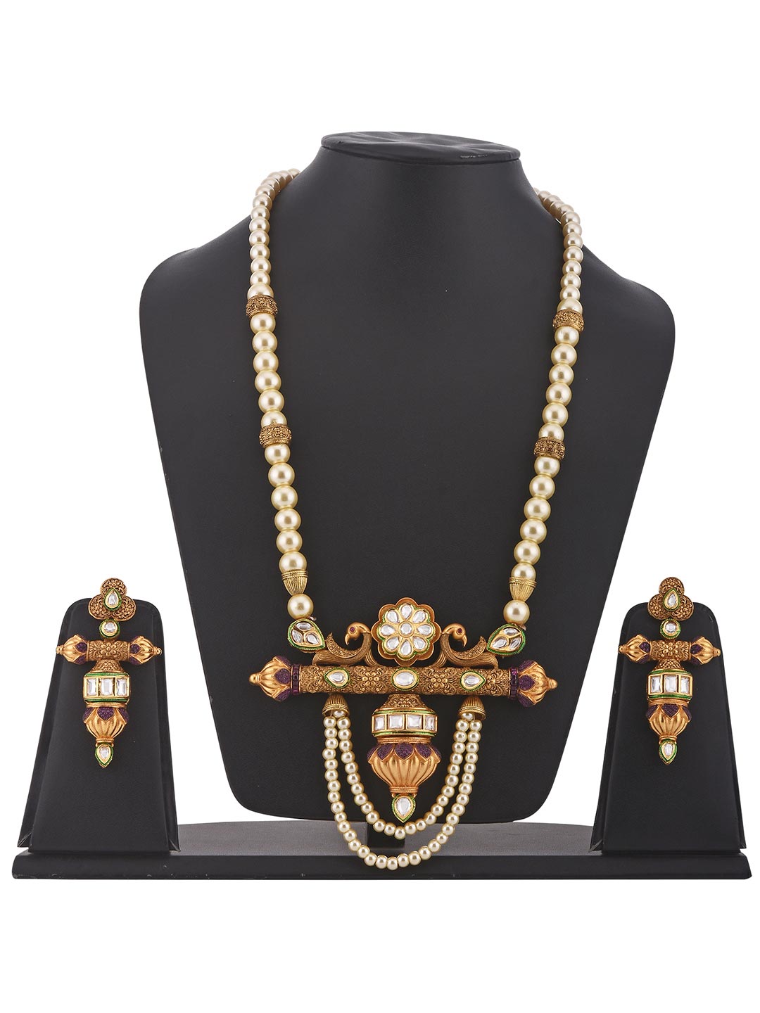 Buy Ethnic Golden Emboss Peacock Designer Necklace Set Online | Tistabene