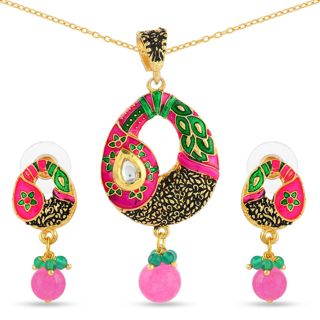 Buy Floral Enamelled Traditional Pendant Set Online | Tistabene