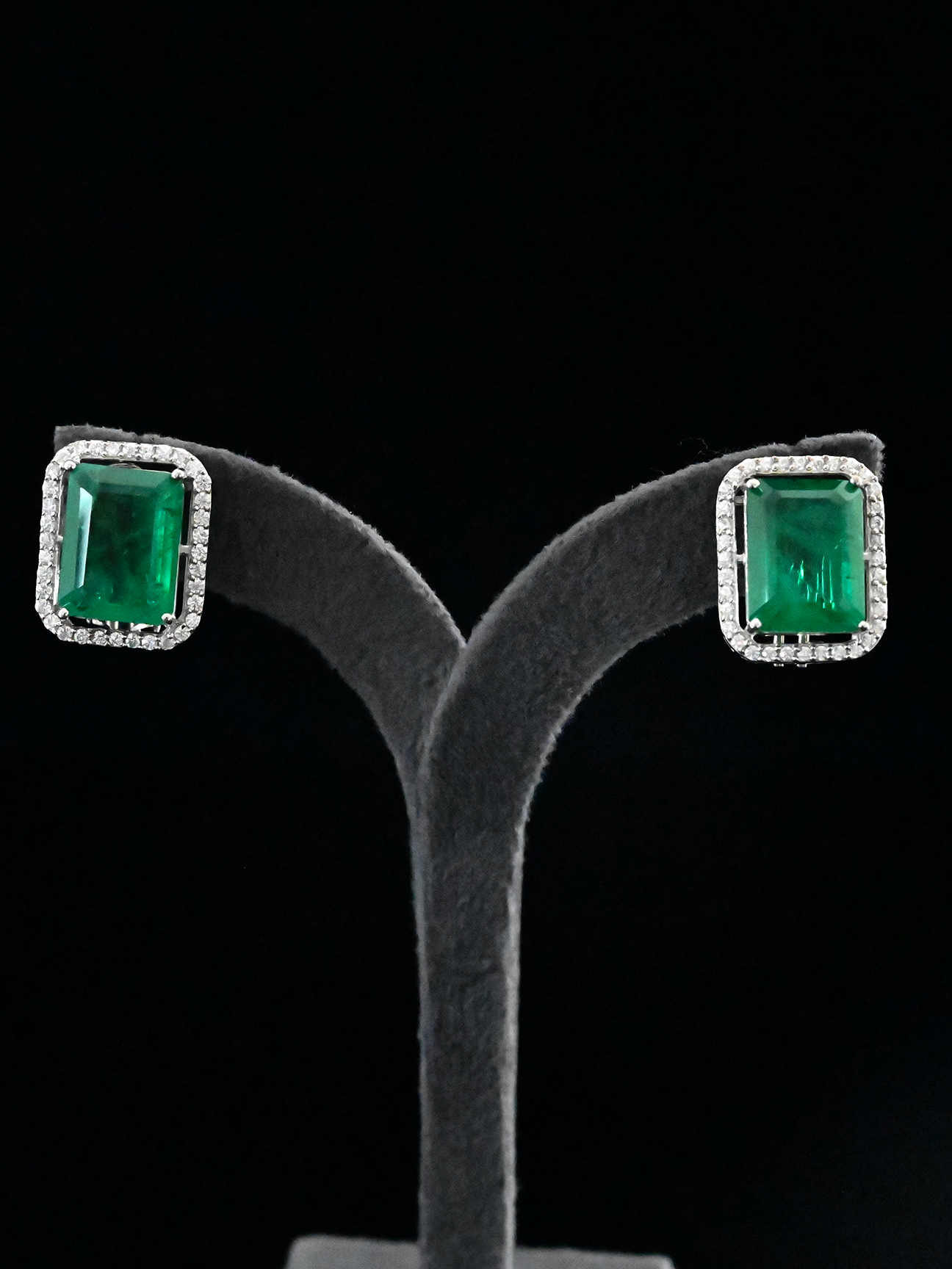 Buy Classic Emerald Studded Omega Clip Sterling Silver Stud Earring ...
