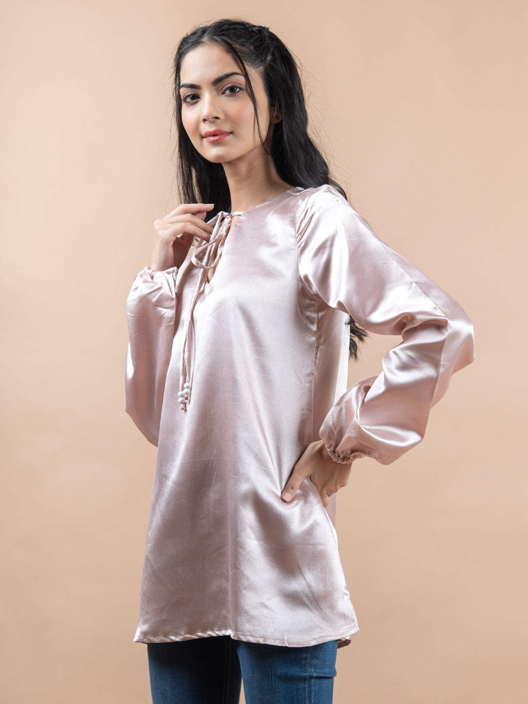 Buy Pink Satin Full Sleeves Top For Women Online | Tistabene - Tistabene