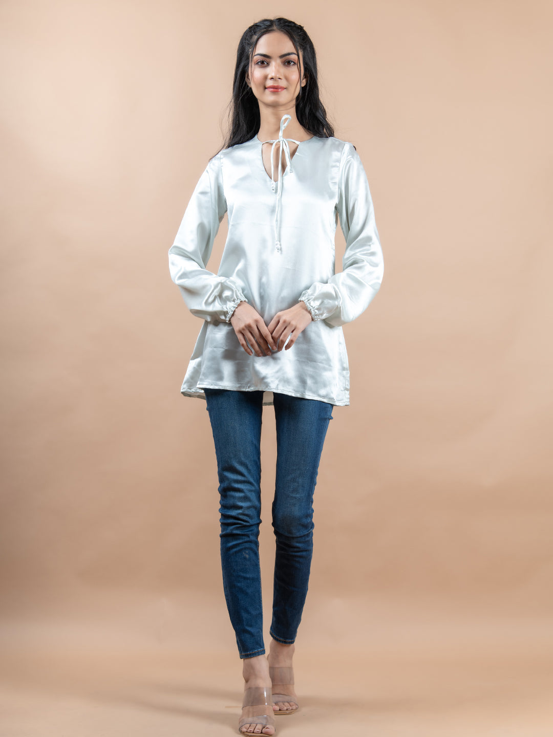 Buy White Satin Full Sleeves Top For Women Online | Tistabene - Tistabene