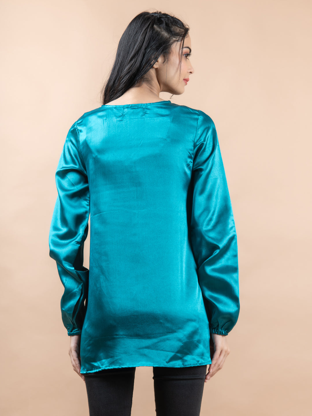Buy Blue Satin Full Sleeves Top For Women Online | Tistabene - Tistabene