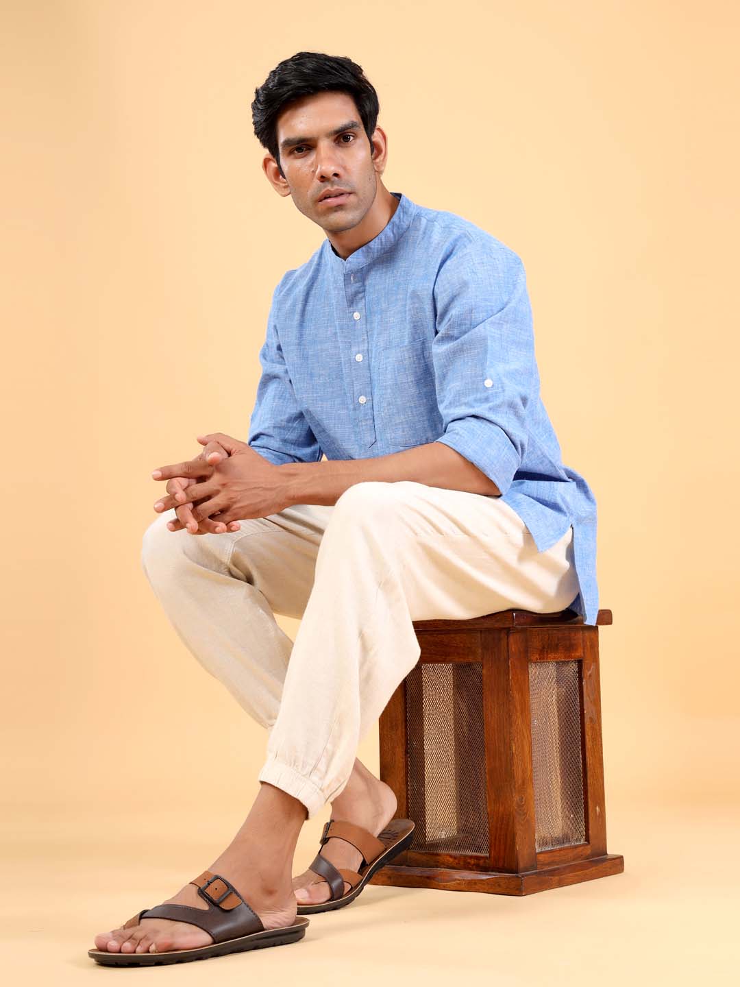 Buy Dark Blue Cotton Short Kurta Online | Tistabene