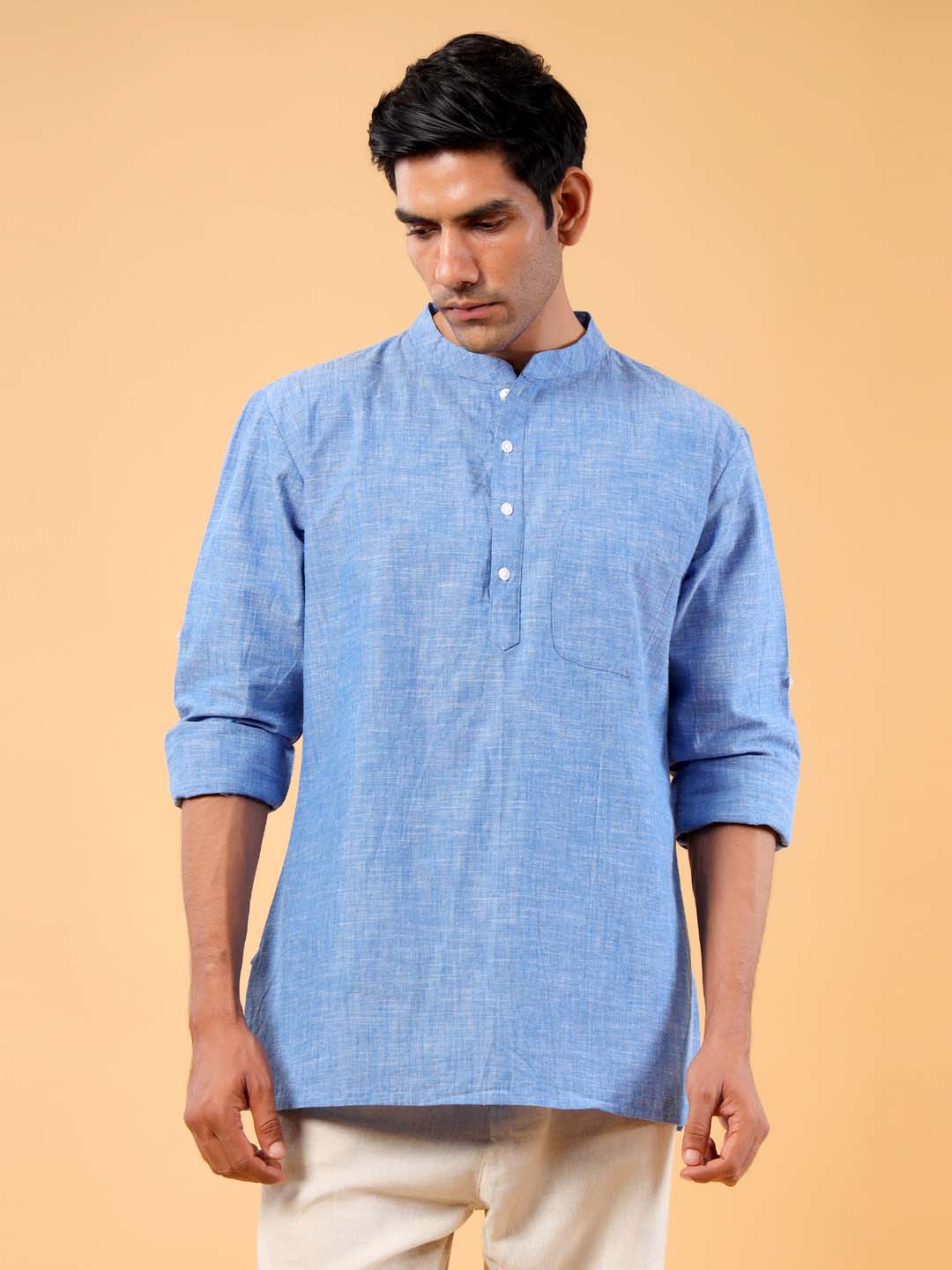 Buy Dark Blue Cotton Short Kurta Online | Tistabene