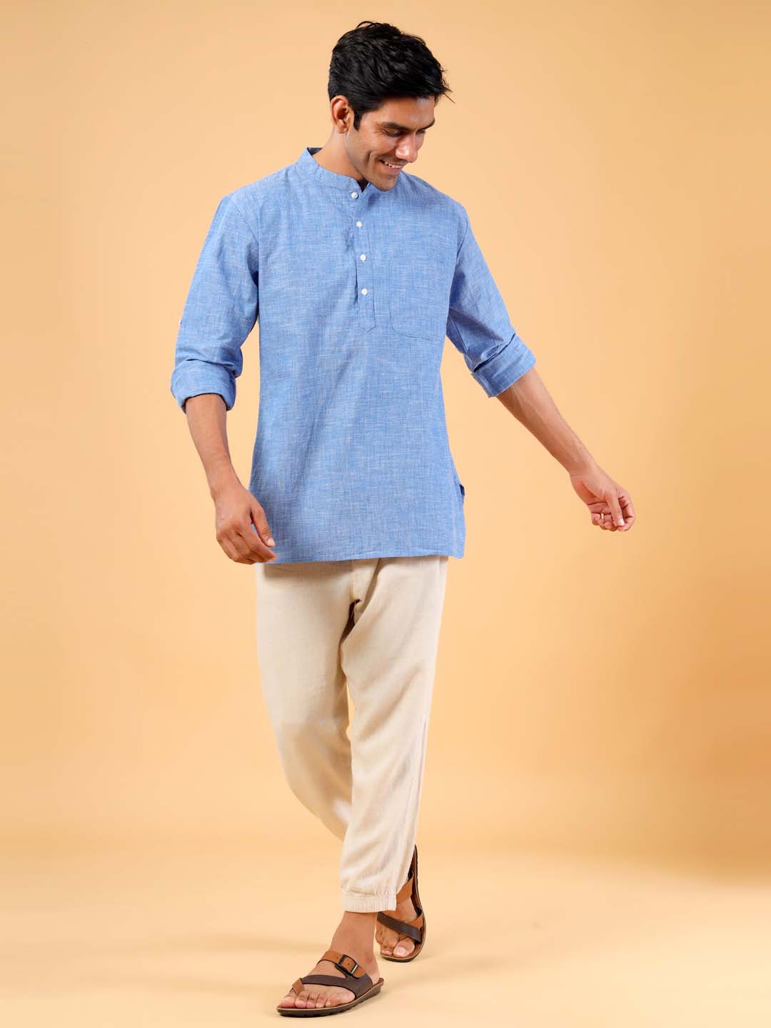 Buy Dark Blue Cotton Short Kurta Online | Tistabene