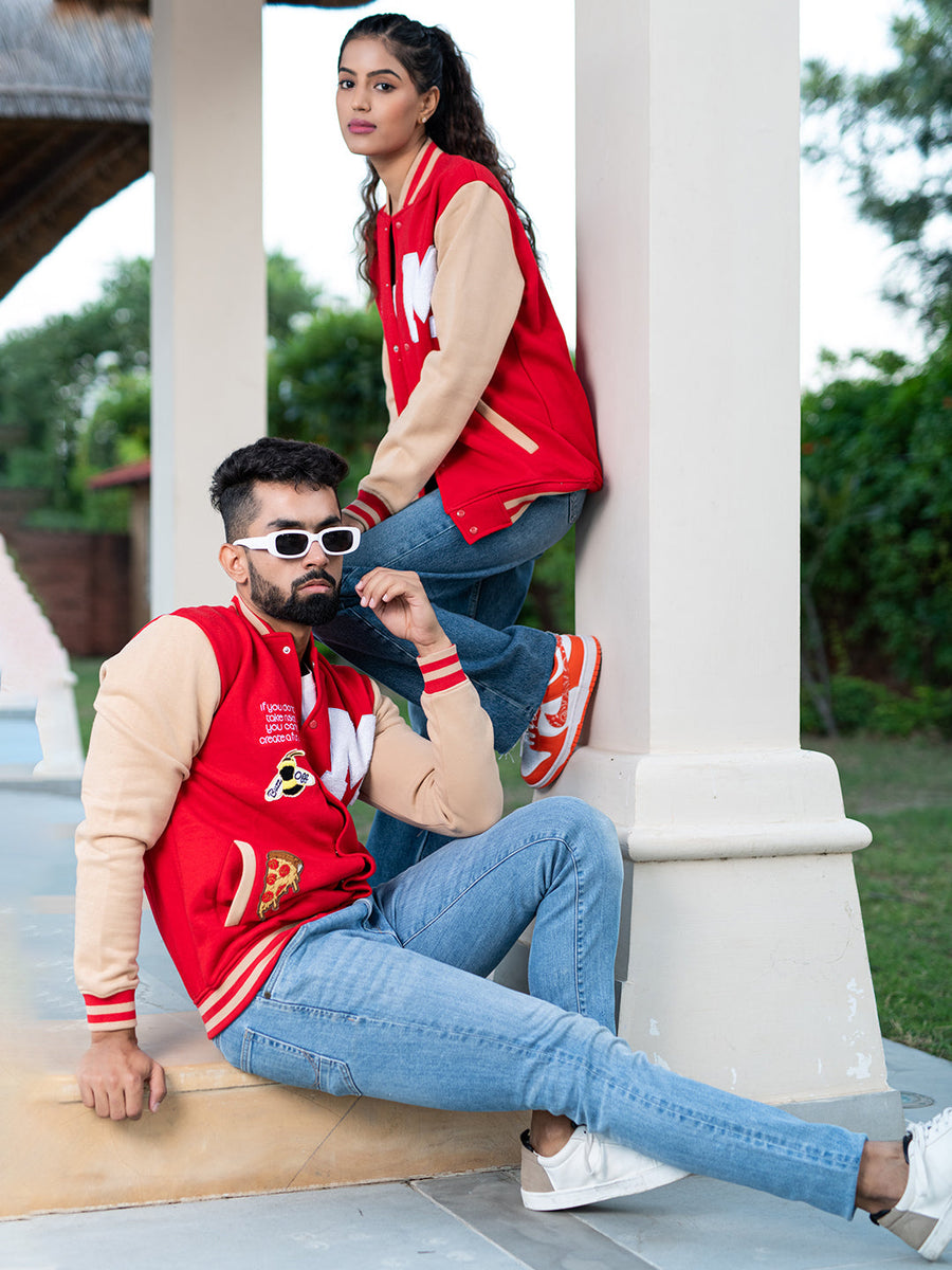 Buy Red Buzz Off M varsity Jacket Online | Tistabene