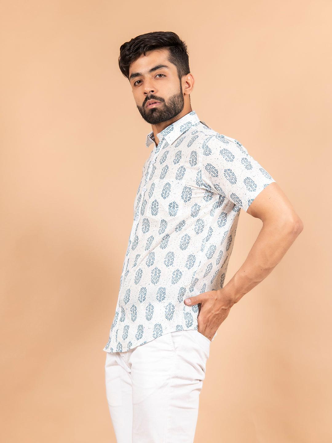 Buy Cotton White Jaipuri Printed Shirts For Men Online | Tistabene