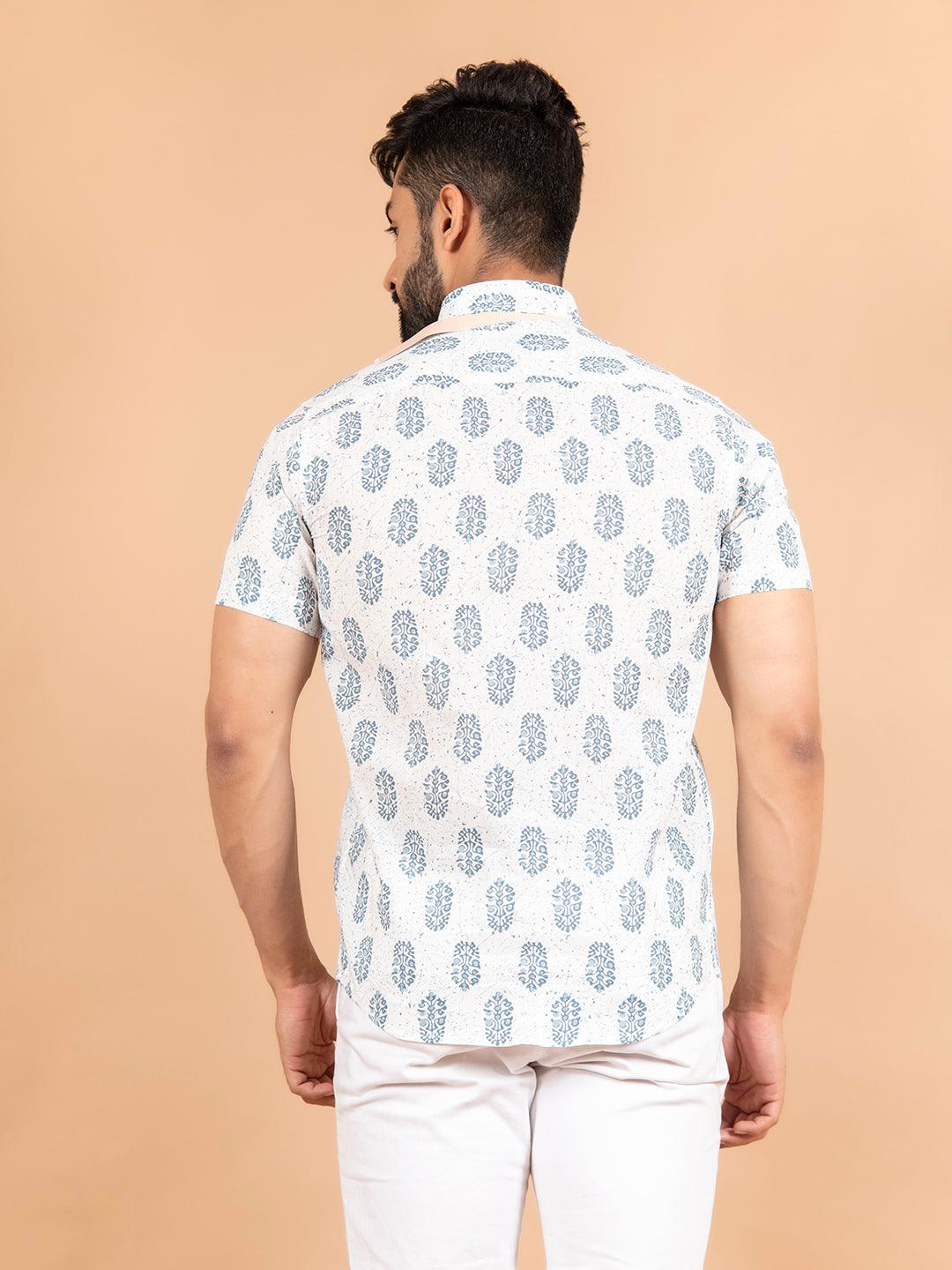 Buy Cotton White Jaipuri Printed Shirts For Men Online | Tistabene