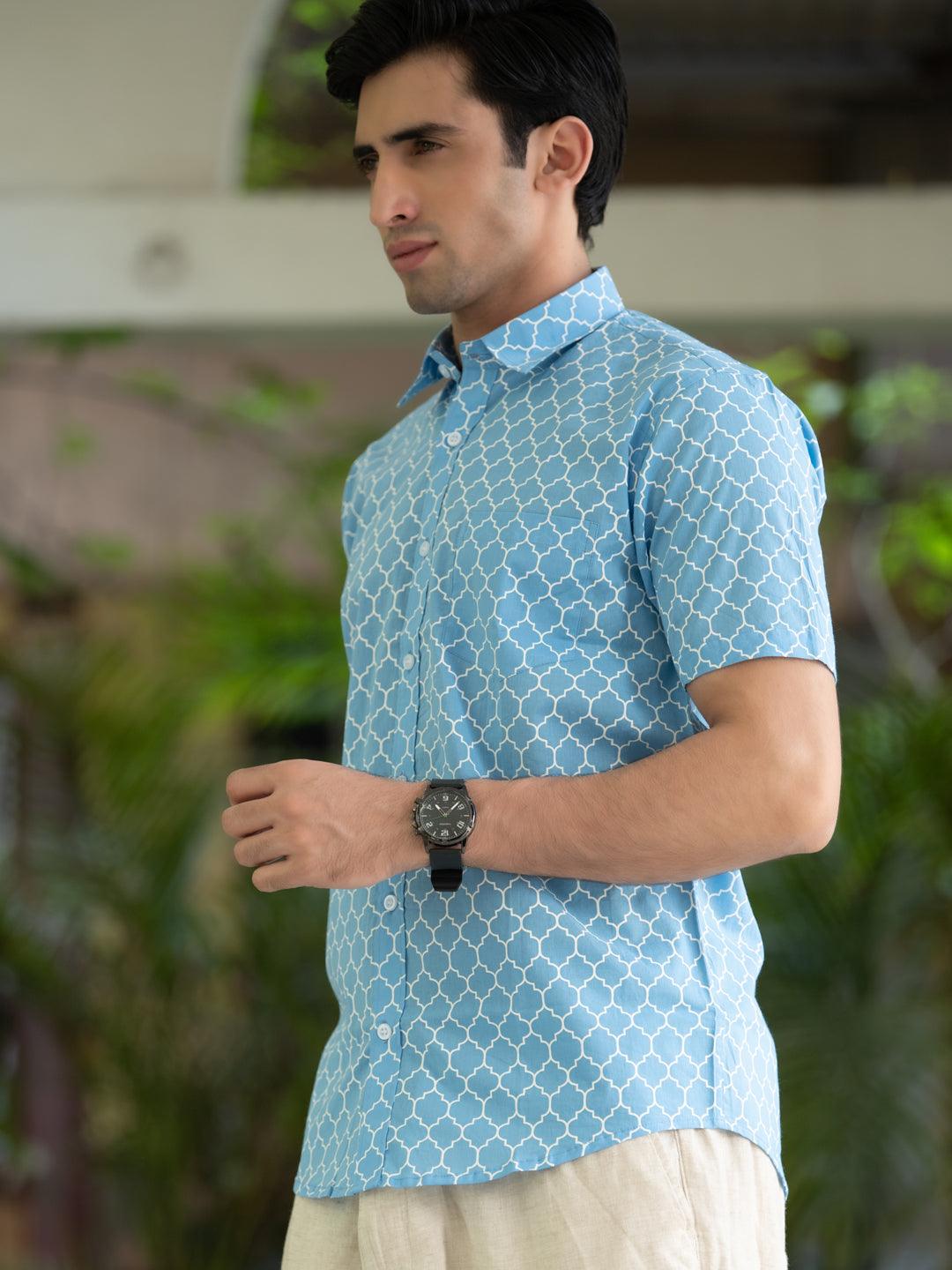 Buy Cotton Half Sleeves Blue Jaipuri Print Shirt | Tistabene