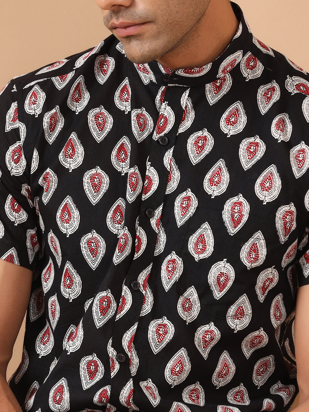 Buy Black & red Leaf printed Half shirt Online At Best Prices | Tistabene